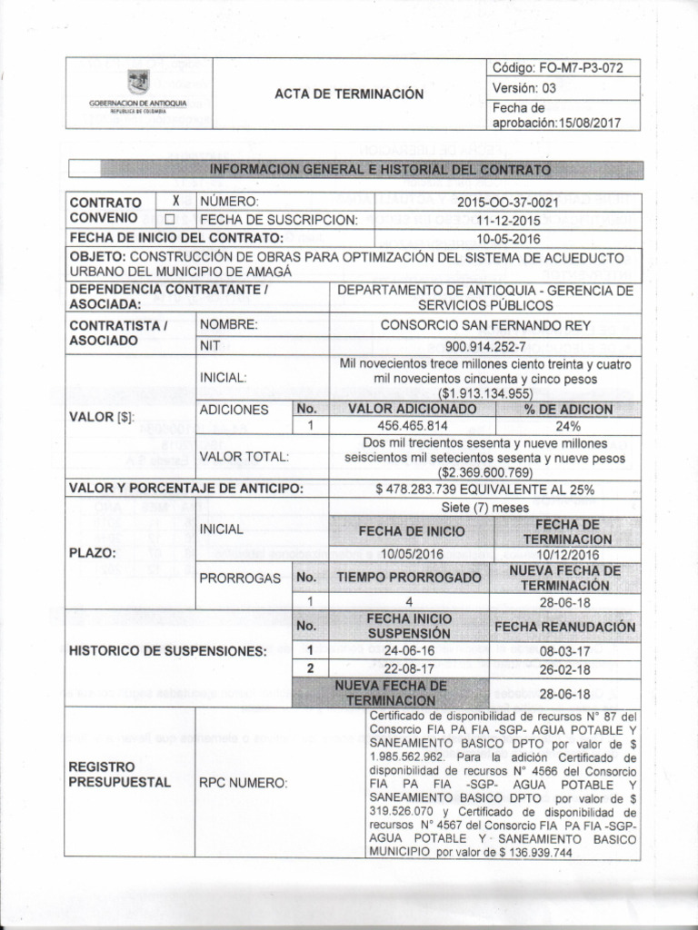 Acta de Terminacion | PDF