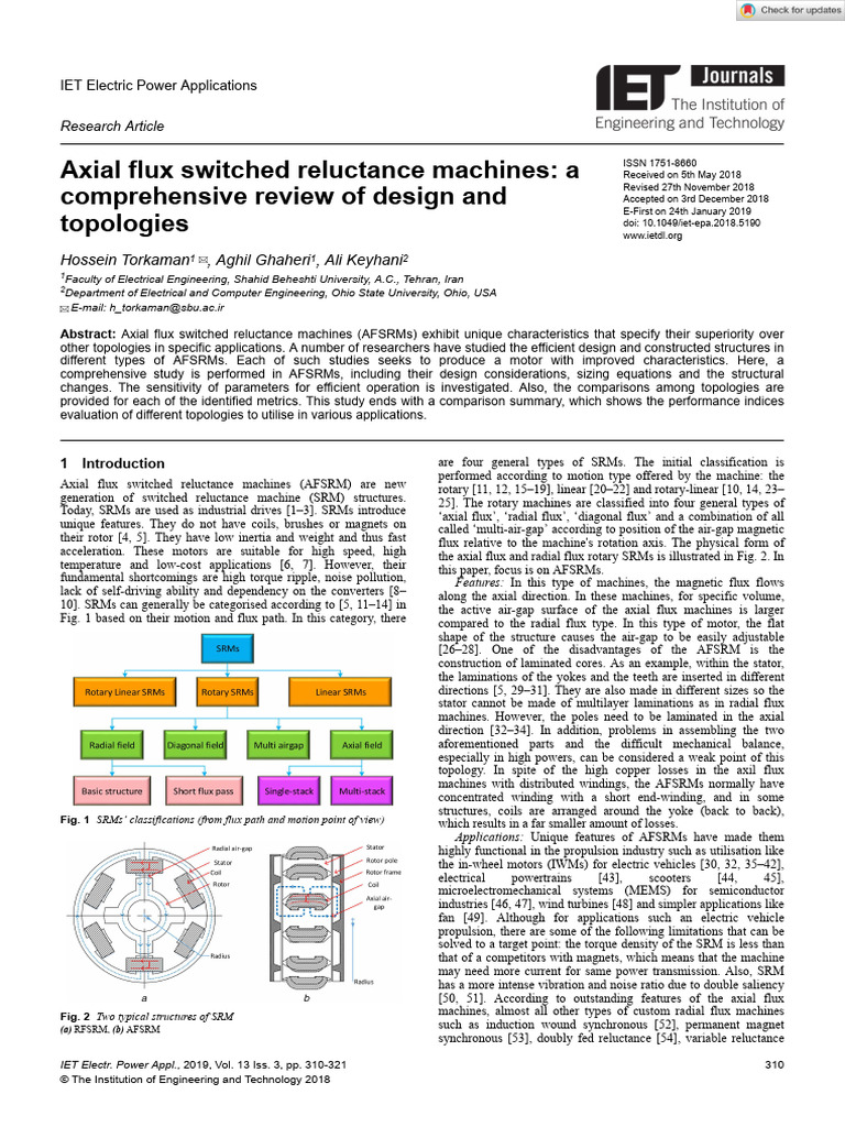 IET Electric Power Appl - 2019 - Torkaman - Axial Flux Switched Reluctance Machines A ...
