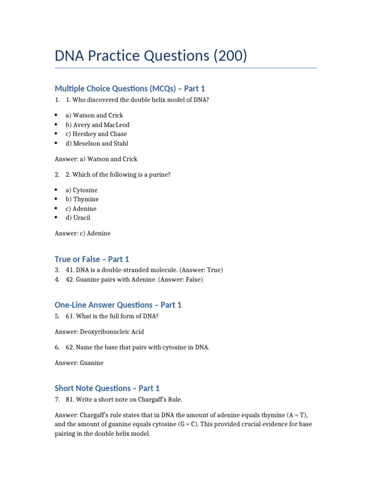 DNA Practice Questions 200 | PDF