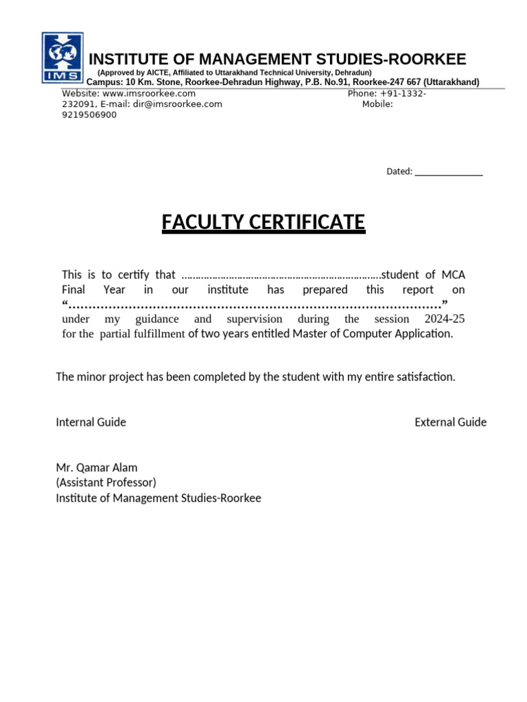 Faculty Certificate(MCA) | PDF