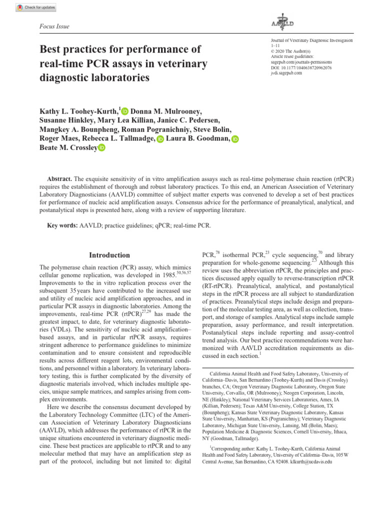 Toohey-Kurth 2020 Best Practices For Performance of Real-Time PCR ...