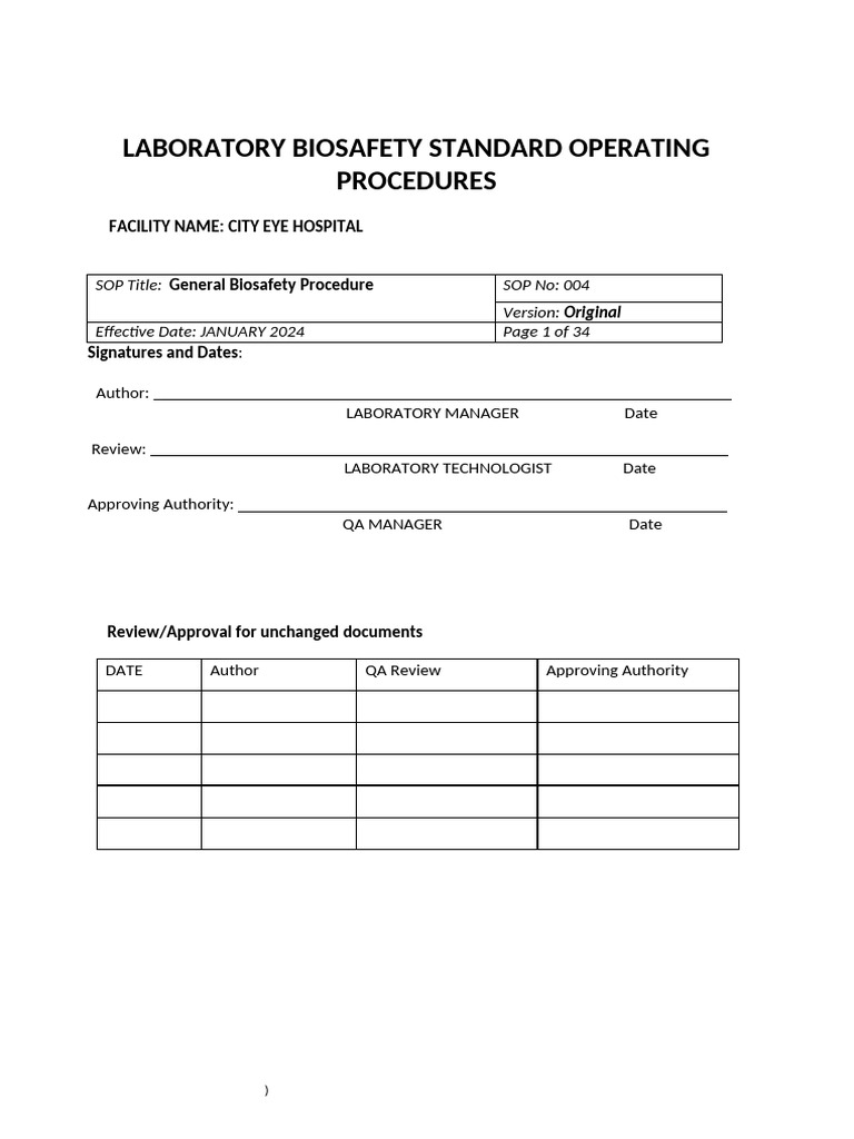 City Eye Hospital Biosafety SOP | PDF | Personal Protective Equipment ...