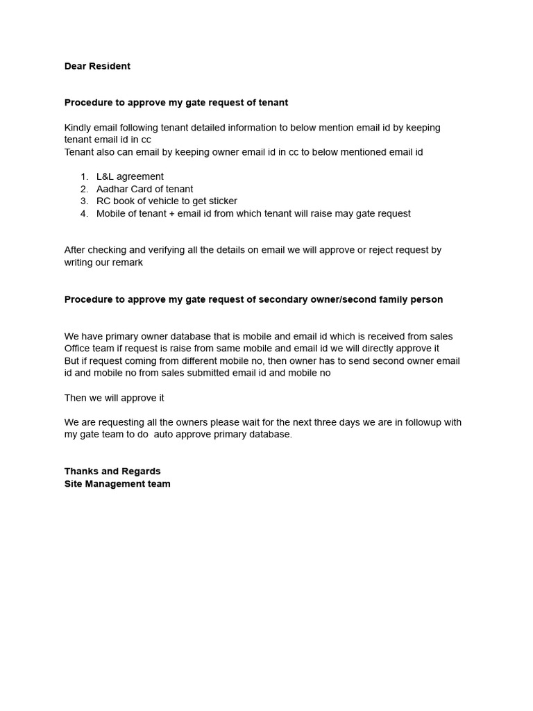 Gate Approval Process for Tenants | PDF