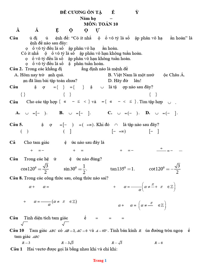 De Cuong On Tap HK1 Toan 10 Nam 24 25 | PDF