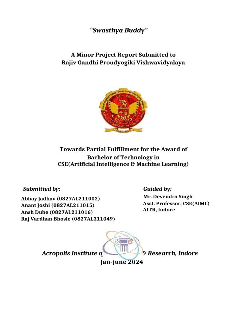 Minor Project Report - Swasthya Buddy1 | PDF | Machine Learning | Databases
