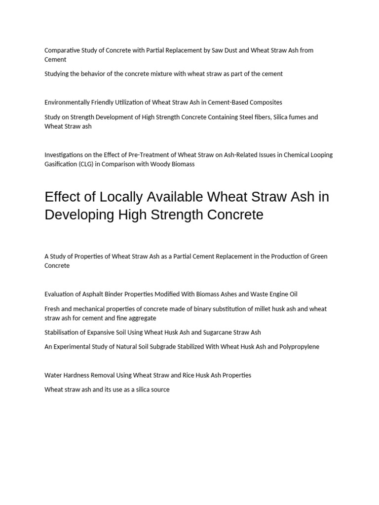 Wheat Straw Ash in Concrete Applications | PDF