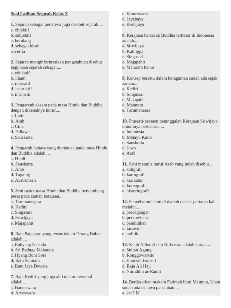 Soal Latihan Sejarah Kelas 10 Genap 2025 | PDF