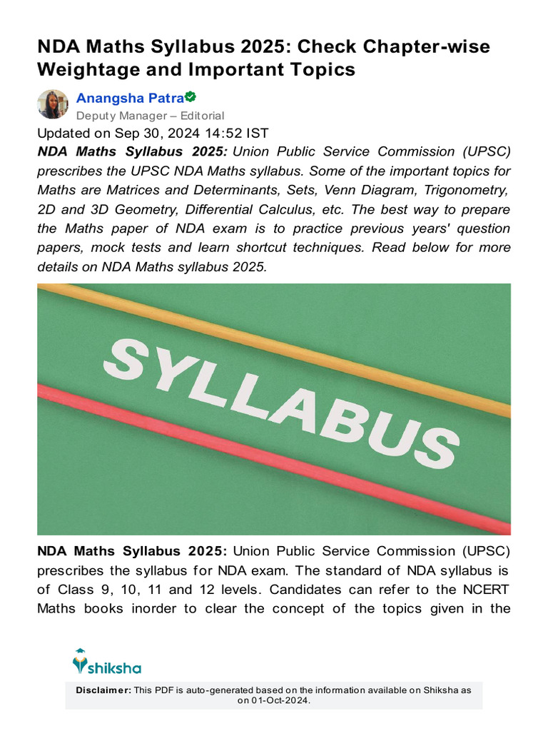 NDA 2025 Maths Syllabus Overview | PDF | Line (Geometry) | Equations