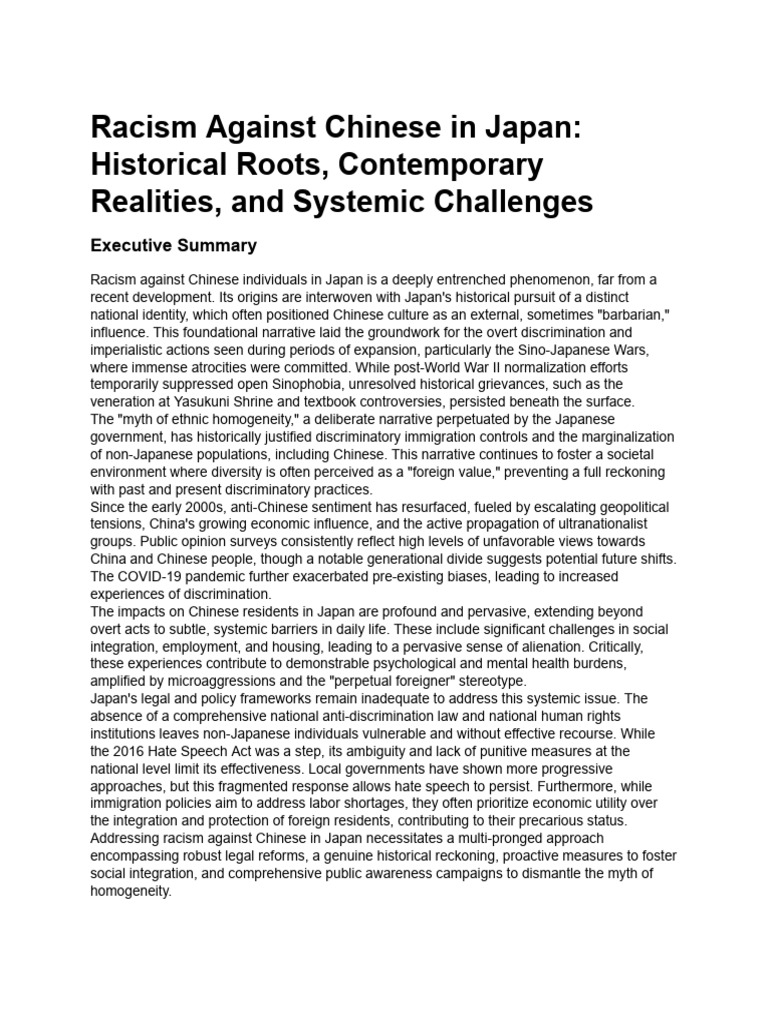 Anti-Chinese Racism in Japan: A Study | PDF | Discrimination | China