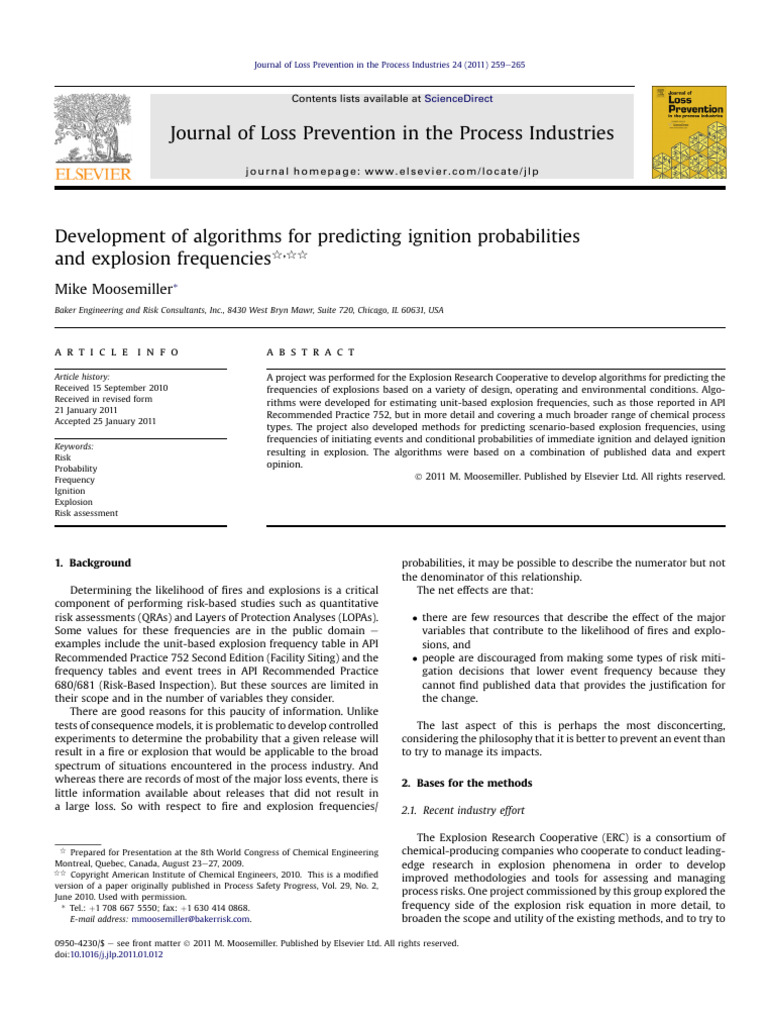 Development of Algorithms For Predicting Ignition Probabilities and Explosion Frequencies | PDF ...