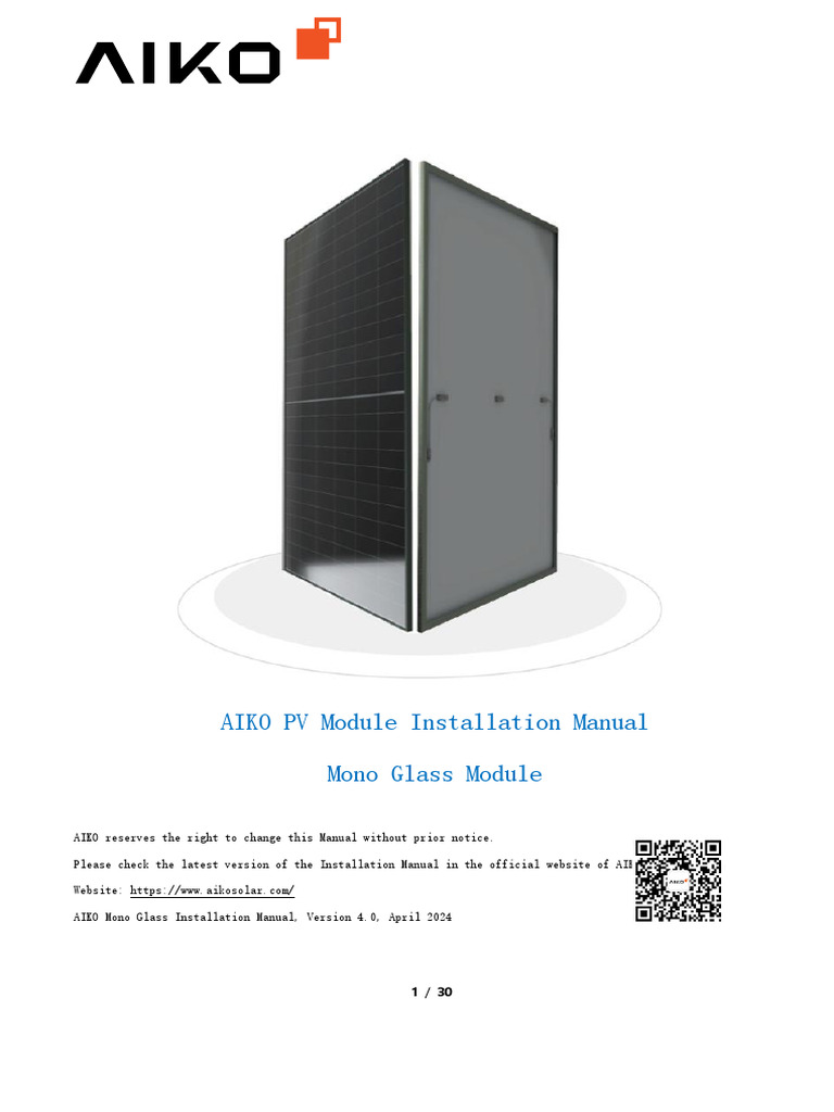 AIKO Mono Glass Installation Manual En-240513 | PDF | Solar Panel | Photovoltaics