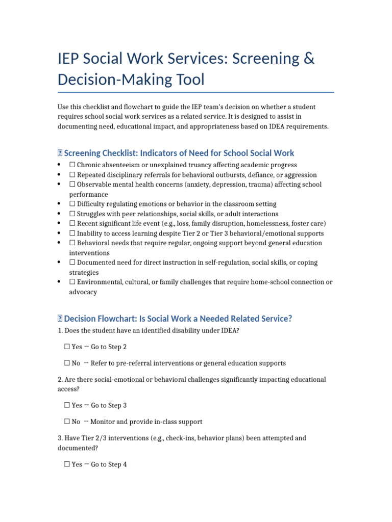 IEP Social Work Services Decision Tool | PDF