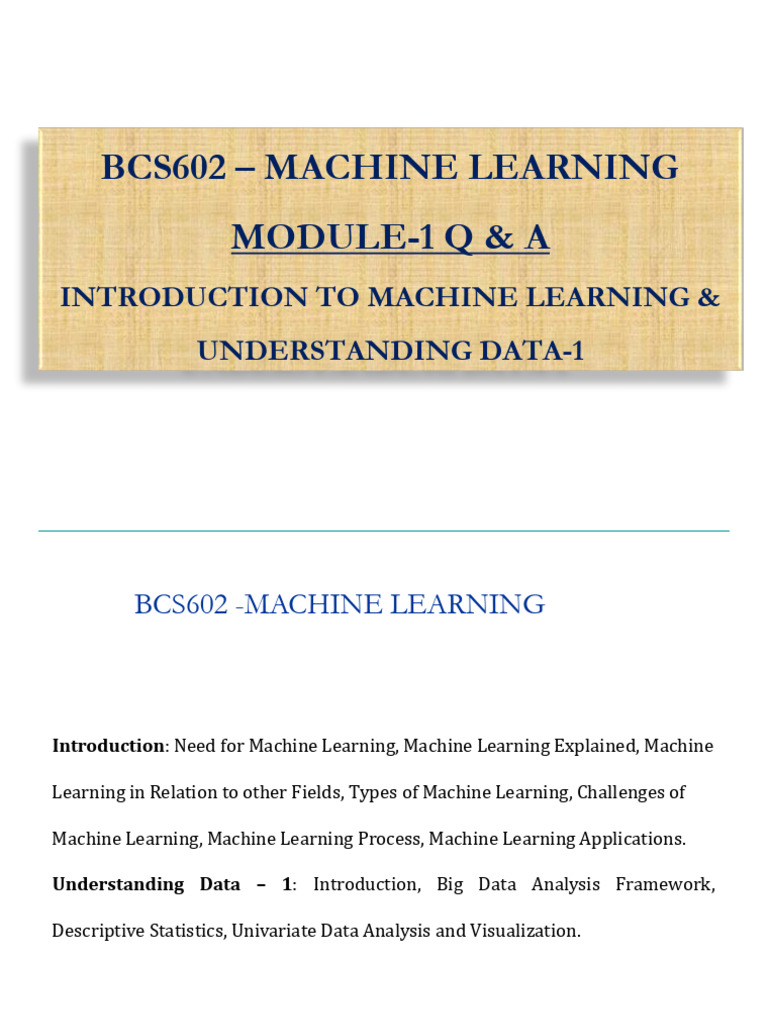 Q & A - Module-1 (Bcs602) - Machine Learning | PDF | Machine Learning ...