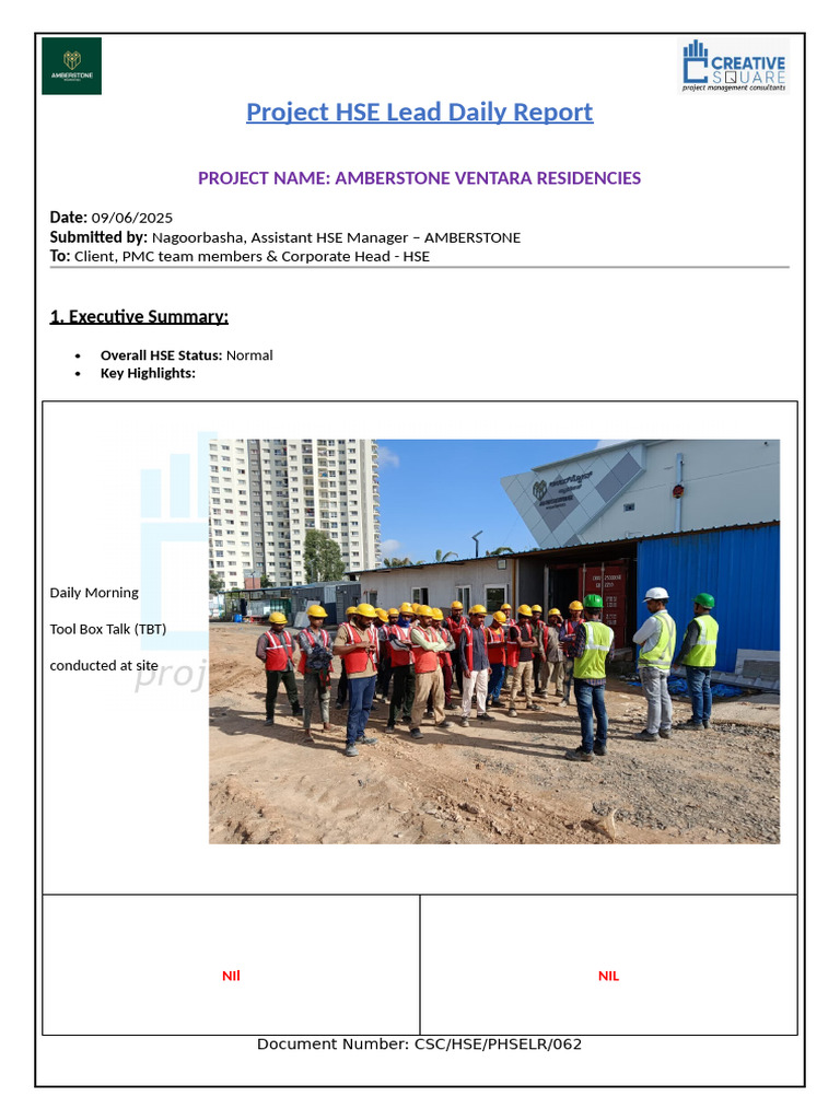 CSC - Project HSE Lead Daily Report - 09-06-2025 | PDF
