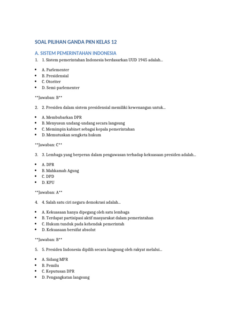 Soal Dan Kunci Jawaban PKN Kelas 12 Final | PDF