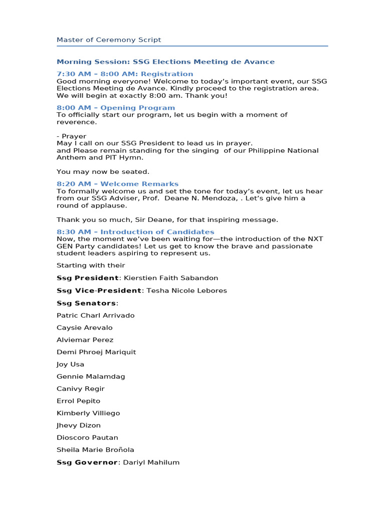 MC Script SSG Elections Alternate | PDF | Elections | Political Events