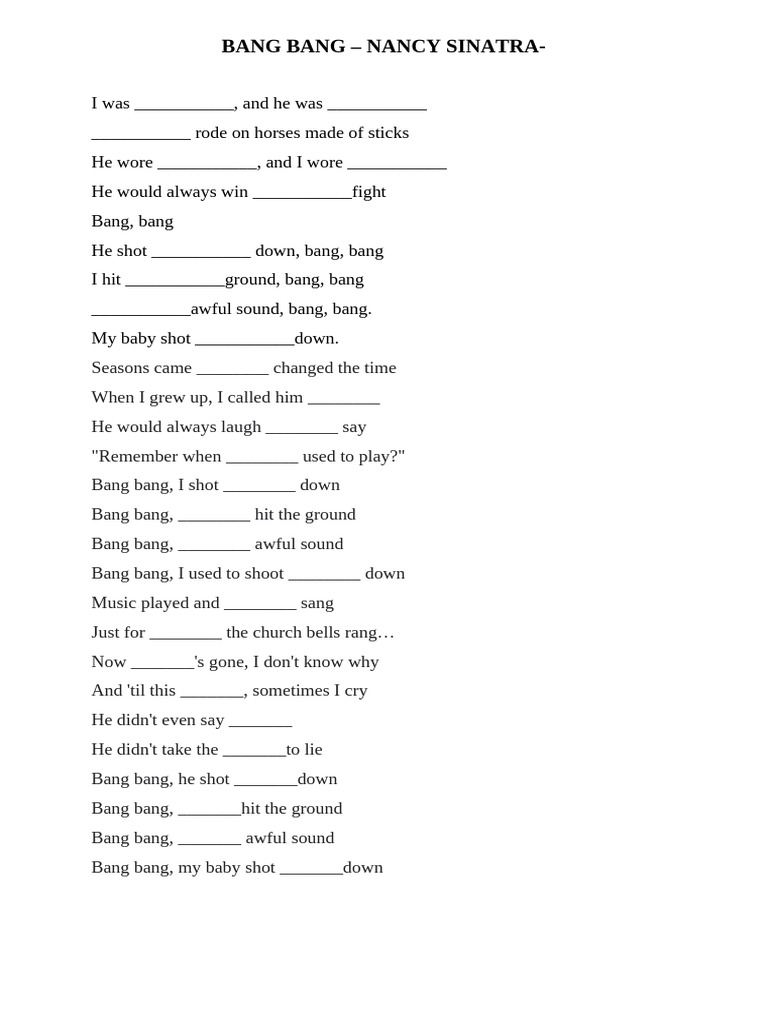 Bang Bang Lyrics by Nancy Sinatra | PDF