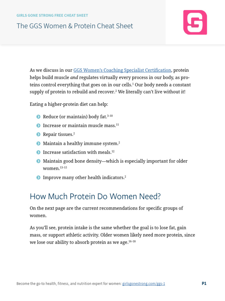 GGS Women & Protein Cheat Sheet | PDF | Foods | Nutrients