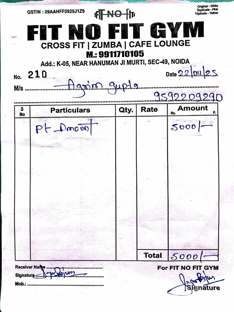 Personal Training Bill | PDF