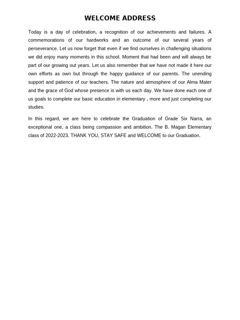 Welcome Address Graduation 2021 | PDF
