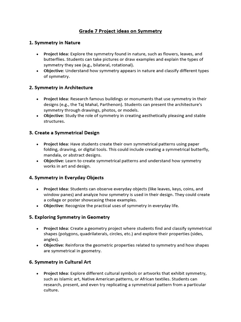 Grade 7 Symmetry Project Ideas | PDF | Symmetry | Shape