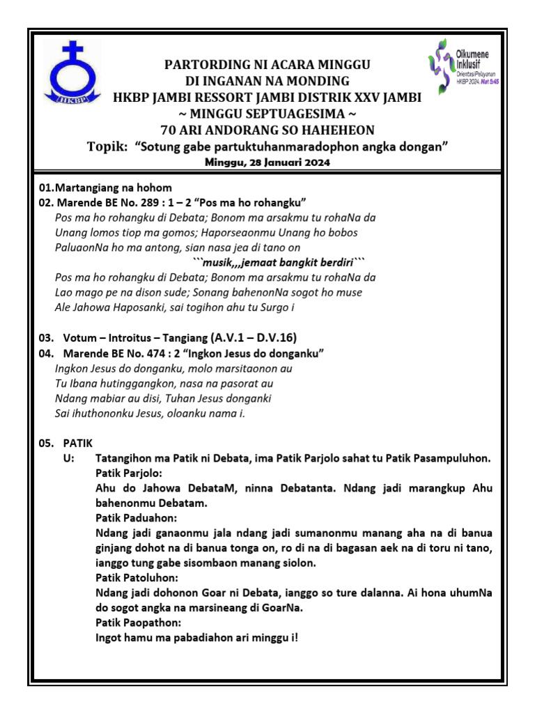 Susunan Khotbah Na Monding HKBP | PDF