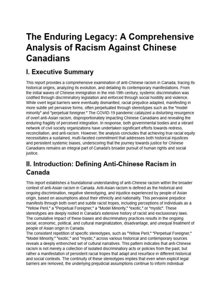 Anti-Chinese Racism in Canada: A Study | PDF | Racism | Discrimination ...