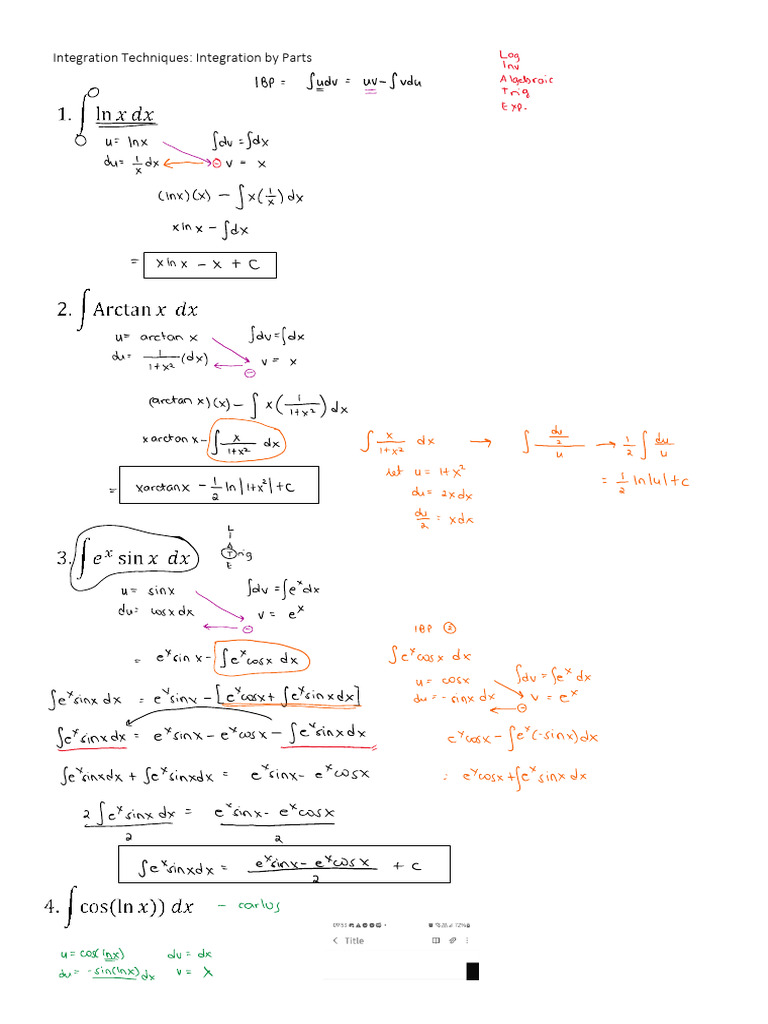 Integration Techniques Integration by Parts | PDF