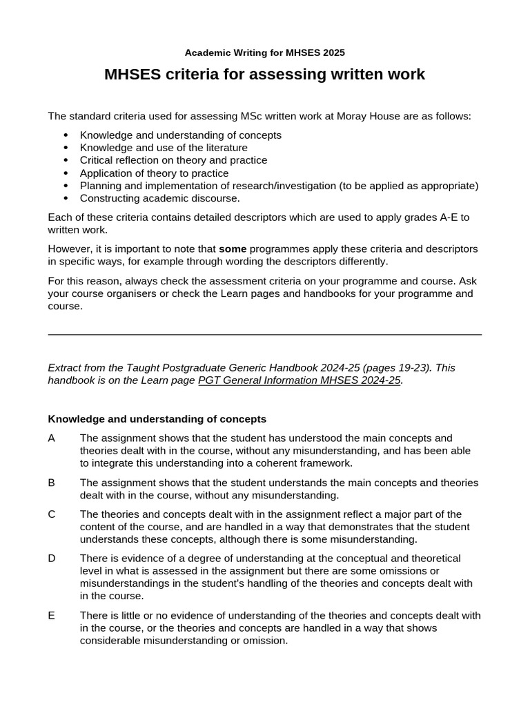 MHSES Academic Writing Criteria 2025 | PDF | Theory | Concept