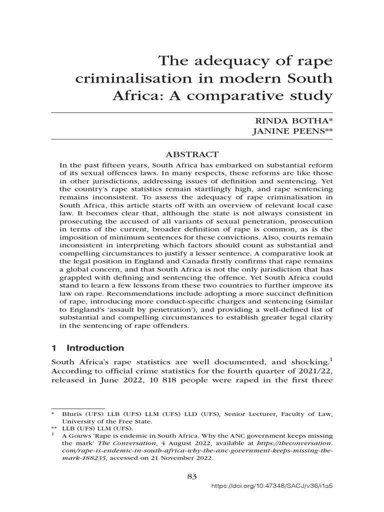 Botha Peens 2023 The Adequacy of Rape Criminalisation in Modern South Africa A Comparative Study ...