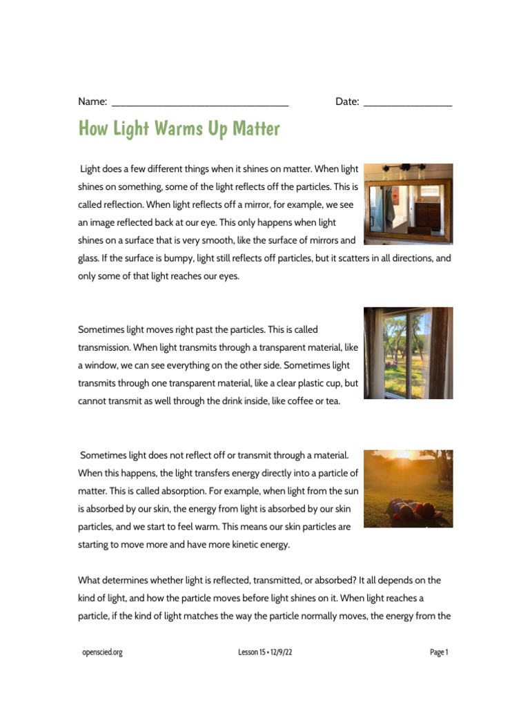 How Light Affects Matter's Temperature | PDF | Reflection (Physics) | Light