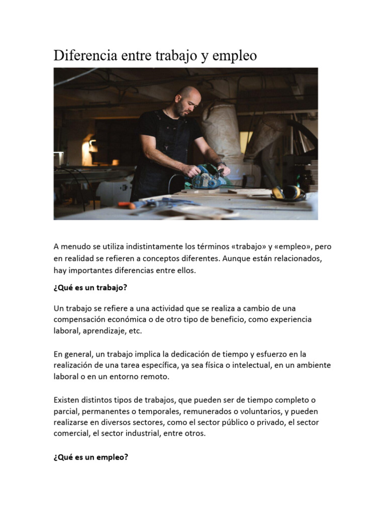 Diferencias entre trabajo y empleo | PDF | Derecho laboral | Empleo