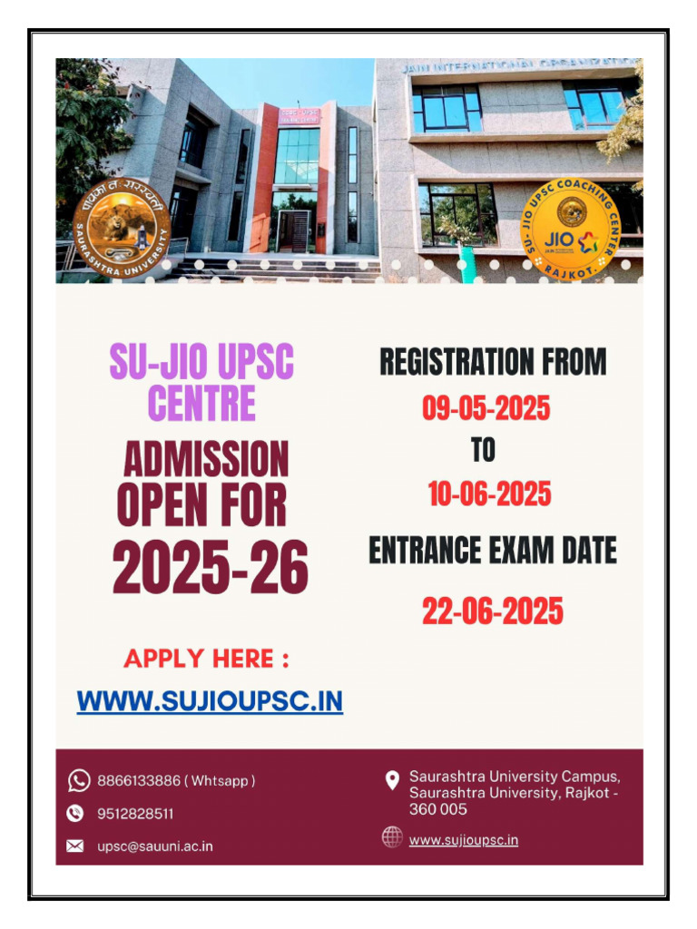 Update Notification For Su-Jio Upsc Bhavan Entrance Exam 2025-26 | PDF
