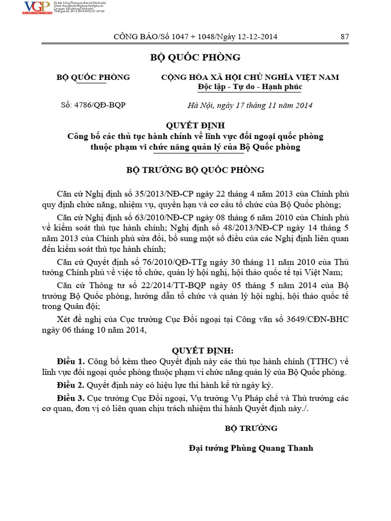 2014 1047+1048-4786 QĐ-BQP | PDF