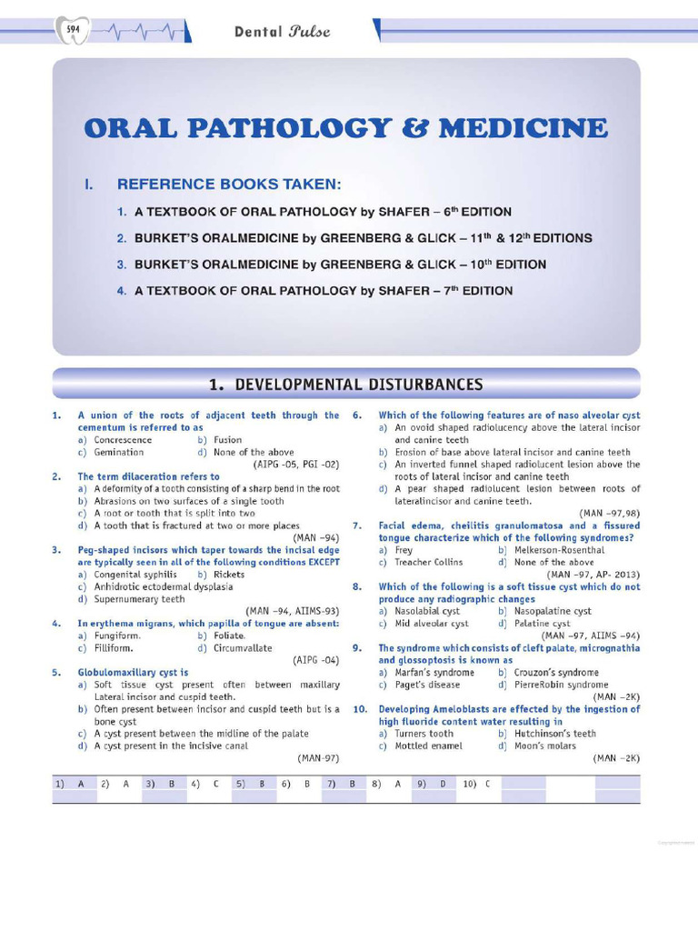 Dental Pulse MCQS in Oral Pathology - Oral Medicine-TLS | PDF