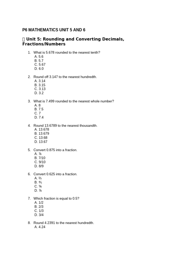 P6 Math: Rounding, Fractions & Percentages | PDF | Percentage | Ratio