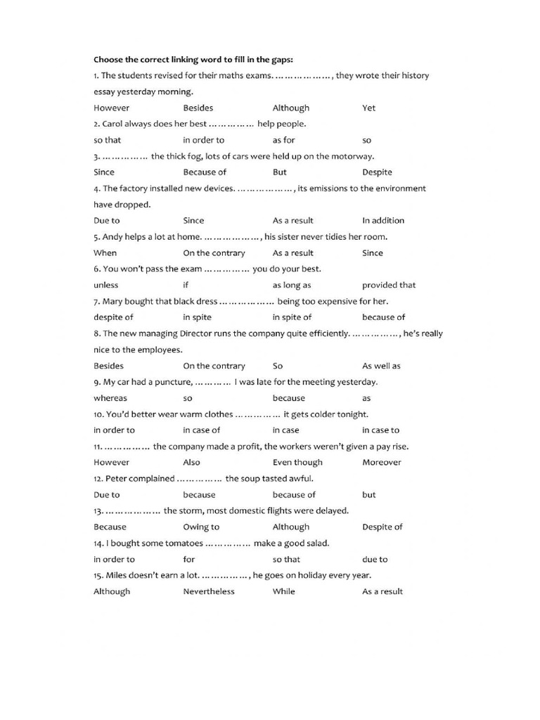 Linking Words - Exercises | PDF