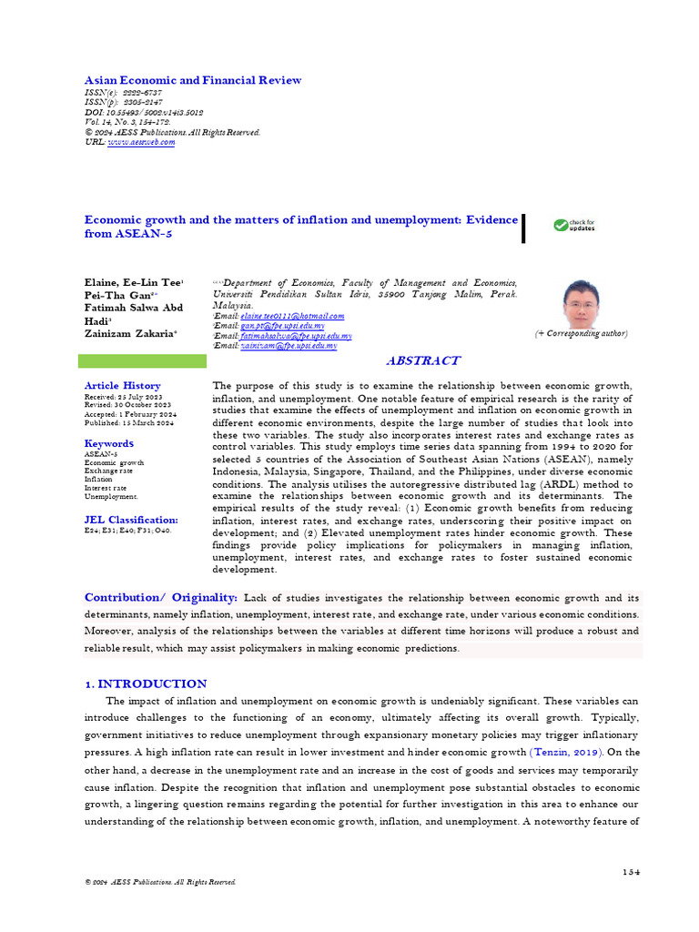 Economic Growth and The Matters of Inflation and Unemployment Evidence ASEAN-5 | PDF ...