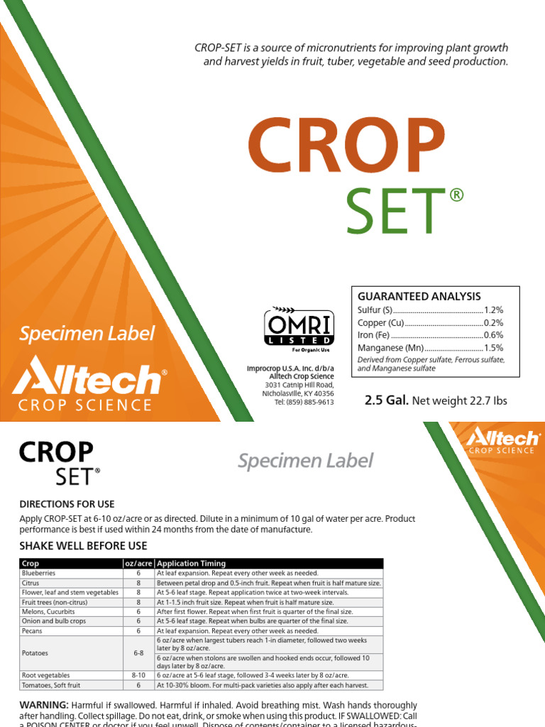 Crop-Set Spec Label USA 2019 | PDF | Vegetables | Fruit
