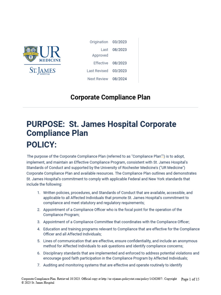 St. James Quarter Compliance Overview | PDF | Regulatory Compliance | Audit