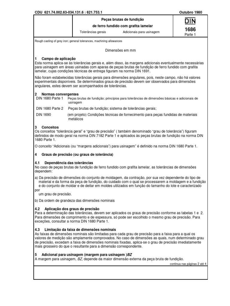 DIN 1686 Parte 1 | PDF | Ferro fundido | Máquinas