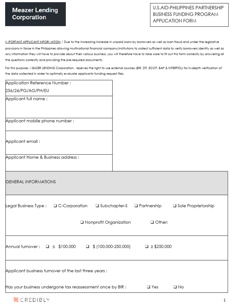 Usaid-Ph Business Financing Program Application Form | PDF | Loans | Credit