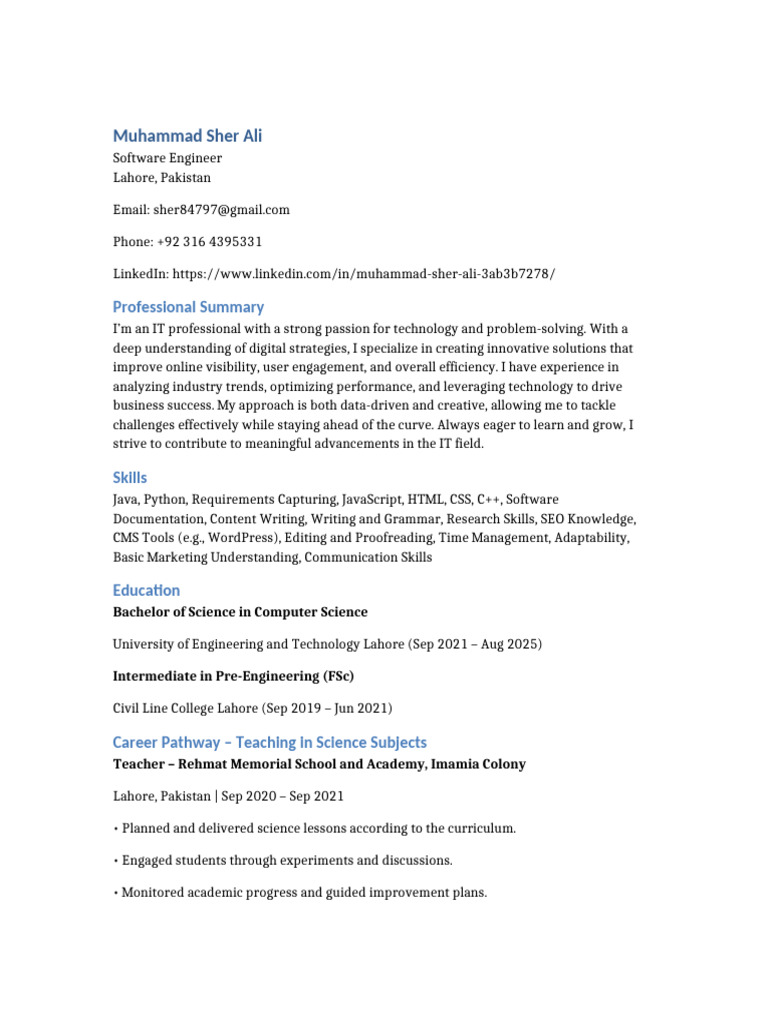 Final Full Resume Muhammad Sher Ali | PDF | Search Engine Optimization ...