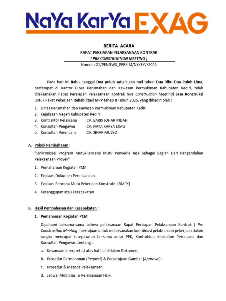 Ba Rapat PCM Rabu 21 Mei 2025 | PDF