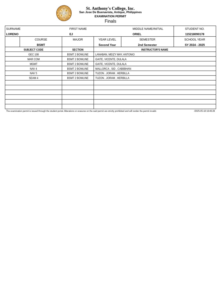 Finals: Student No. Middle Name/Initial First Name Surname | PDF
