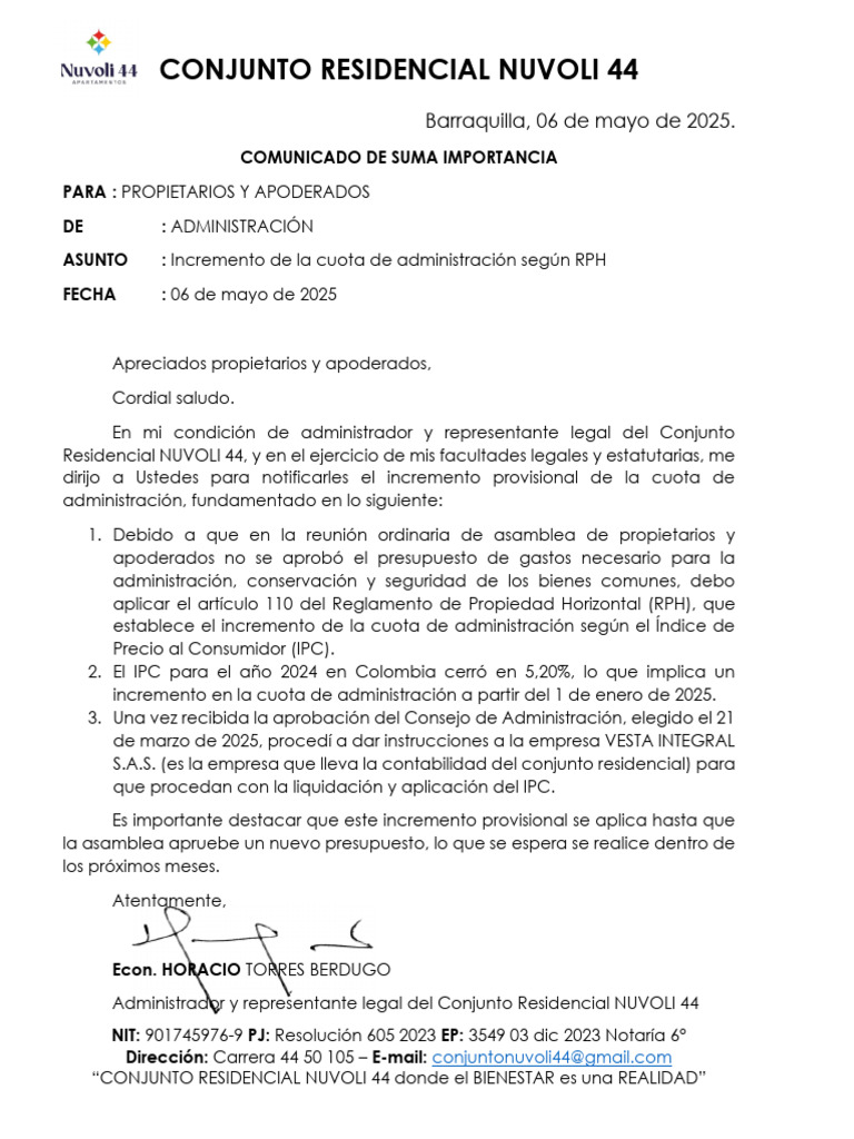 Incremento Cuota Administración Nuvoli 44 | PDF | Gobierno