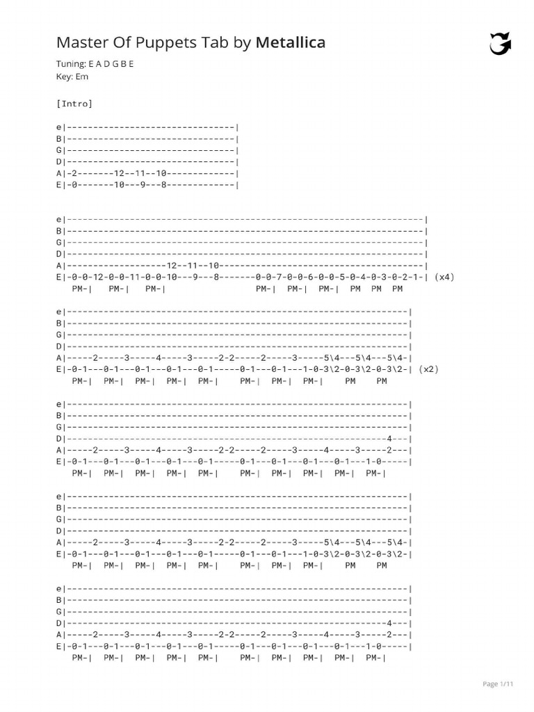 Master of Puppets Tab | PDF