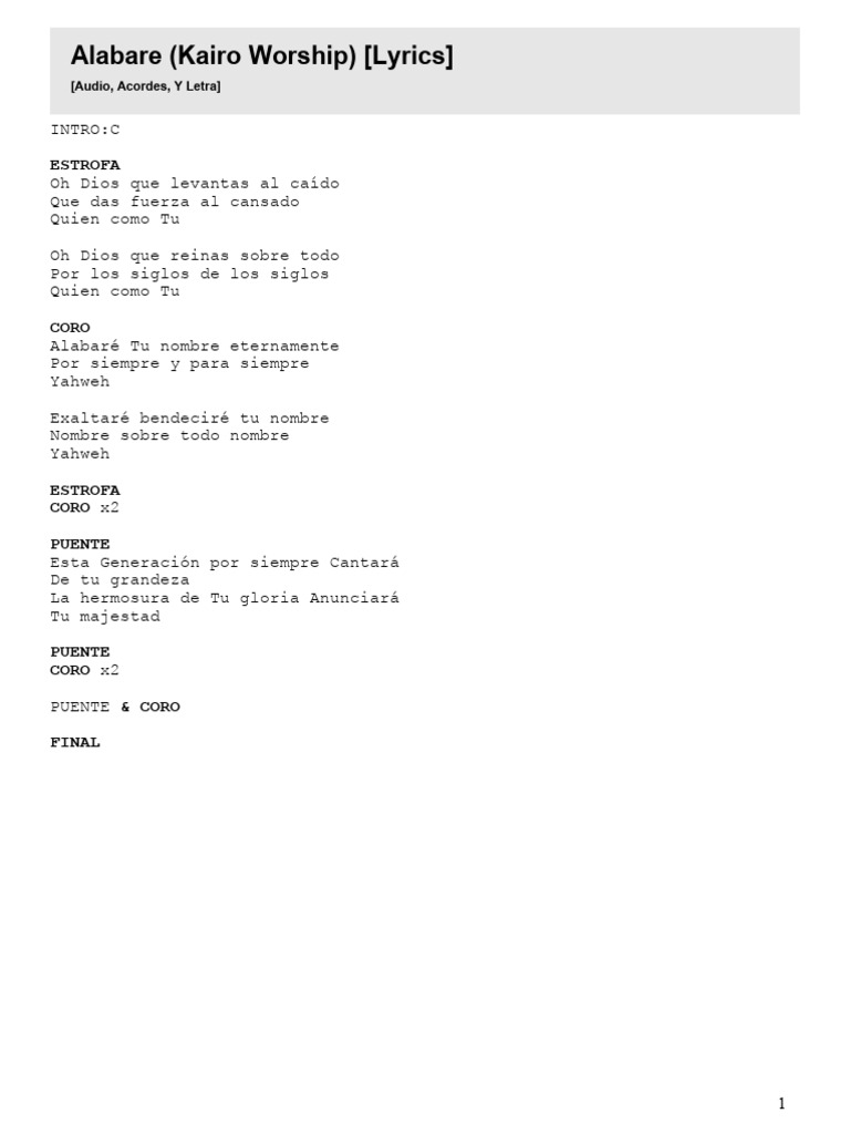 Alabare (Kairo Worship) - Lyrics | PDF