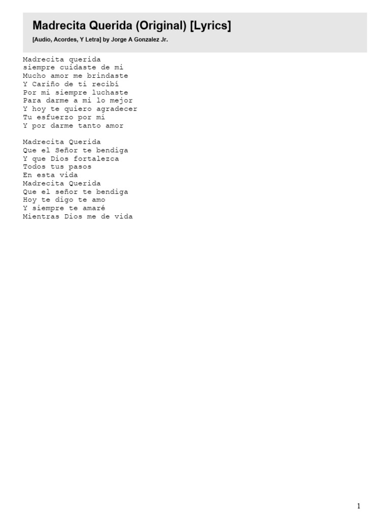 Madrecita Querida (Original) - Lyrics | PDF