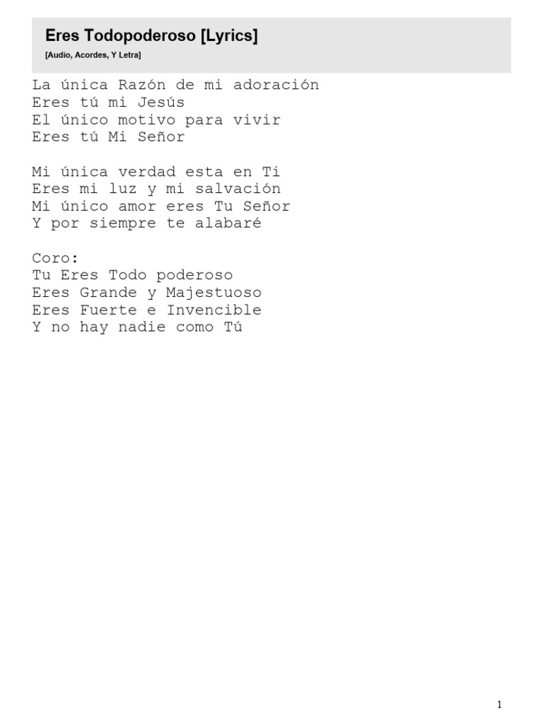 Eres Todopoderoso - Lyrics | PDF